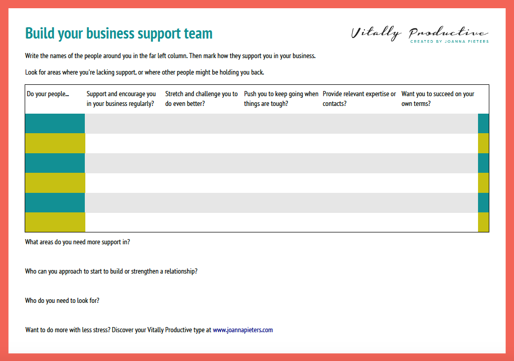 Build your ideal support network worksheet - Joanna Pieters